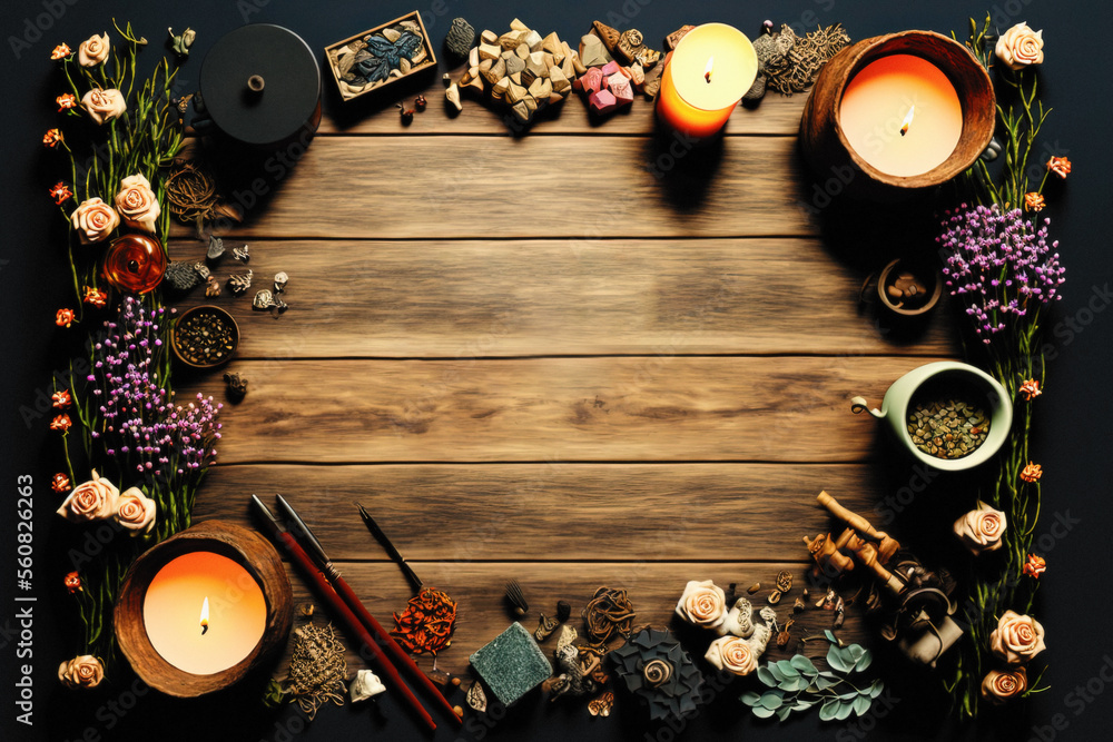 Light wooden Altar Table for Witchcraft, dried flowers and herbs ...