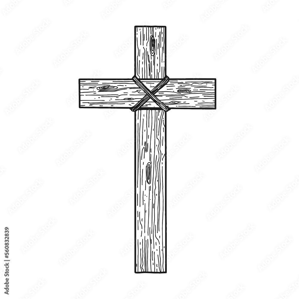 Hand-drawn vector illustration for Easter. Wooden cross. A symbol of ...