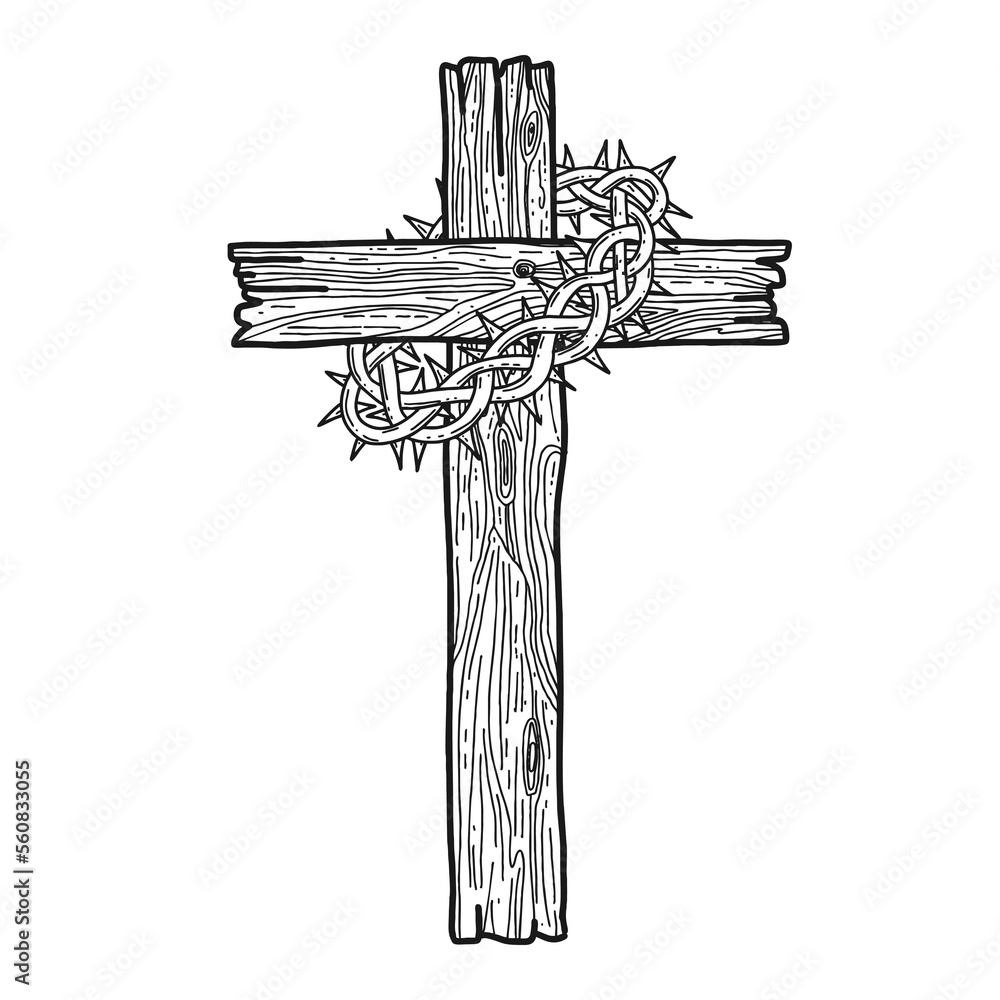 Vetor de Hand-drawn vector illustration for Easter. A wooden cross with ...