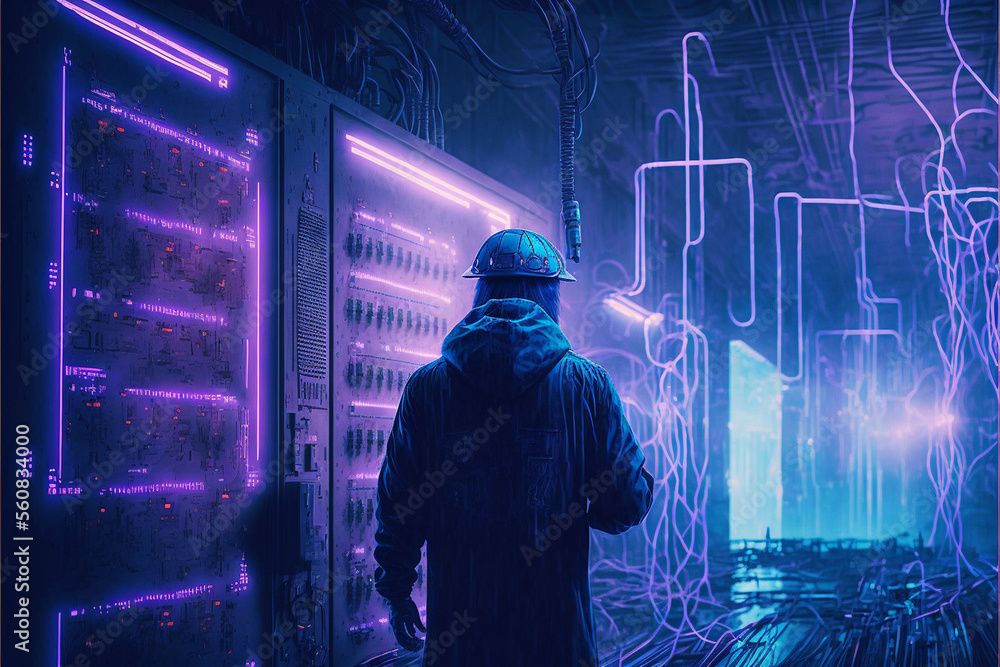 Electrician hacking the electric central at a nuclear power plant Stock ...