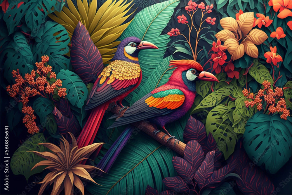 Bring Life and Color to Your Decor with Tropical Forest 3D Digital Art ...