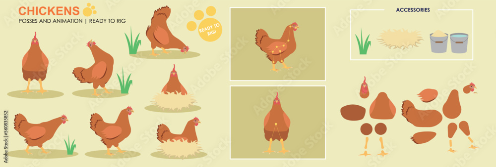 Cute Chicken character ready to animate, multiple angles and poses ...
