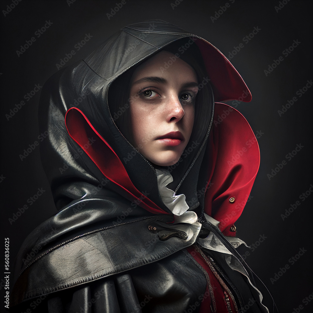 Traveller Witch Woman Black Red Leather Hood and Cape Roleplaying DND ...