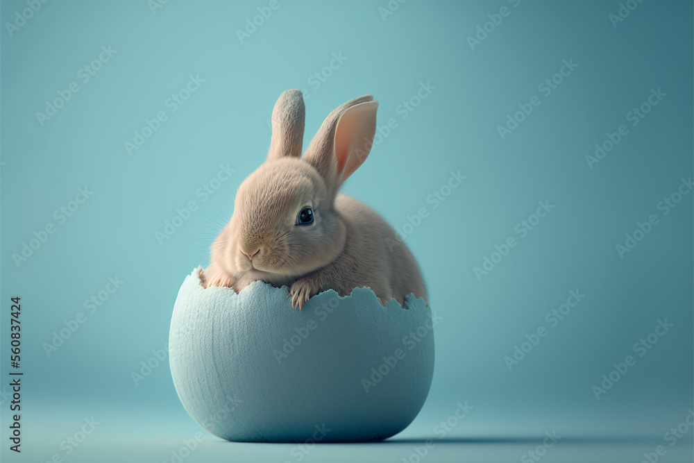 cute bunny rabbit in an egg on a gentle background, minimalism, a ...