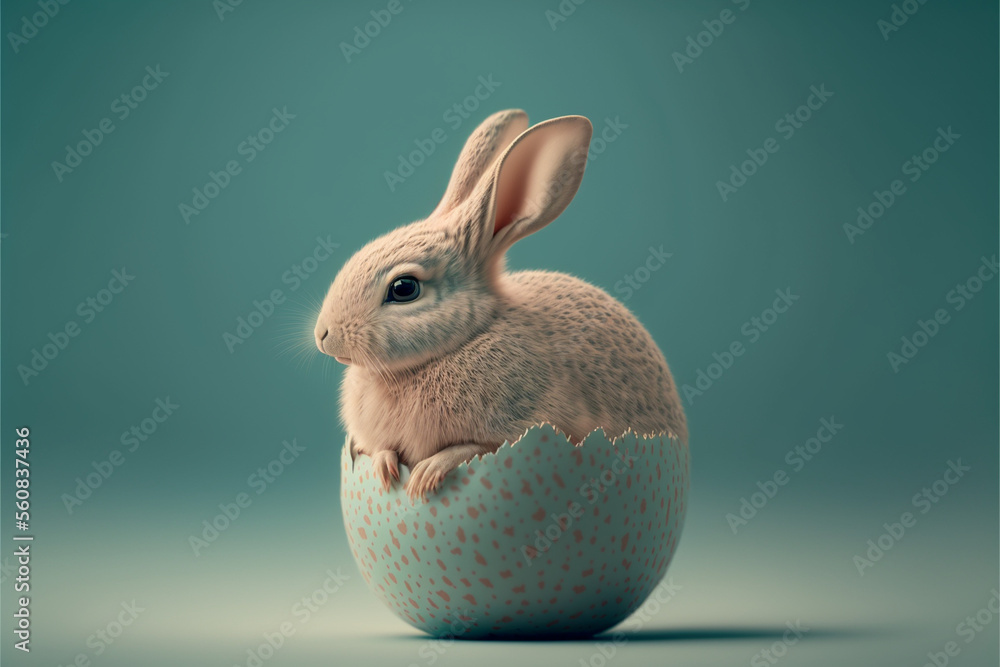 cute bunny rabbit in an egg on a gentle background, minimalism, a ...