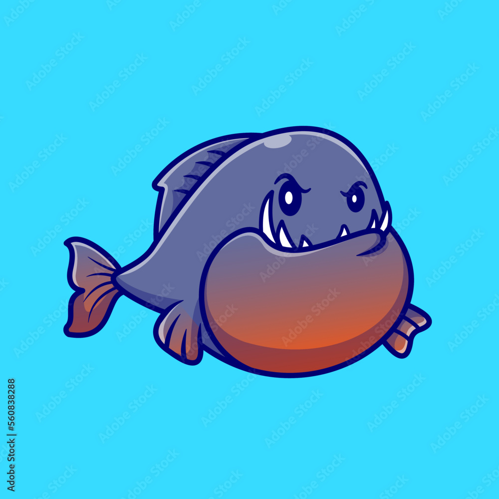 Cute Piranha Fish Cartoon Vector Icon Illustration. Animal Nature Icon ...