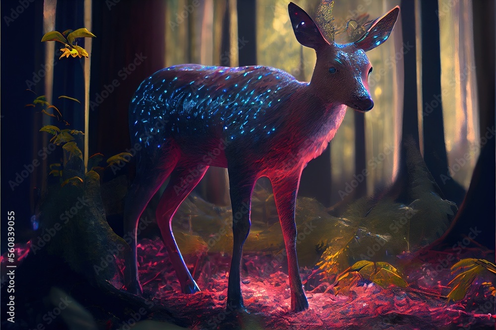 Neon psychic wave deer animal created with generative ai technology ...