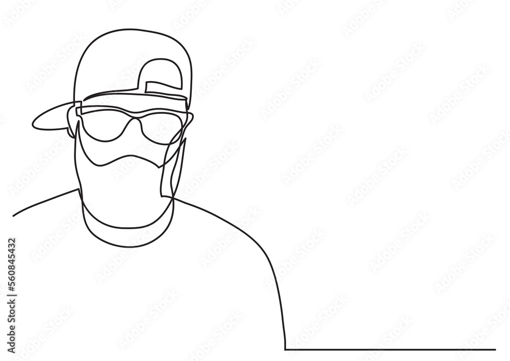 continuous line drawing bearded man in cap - PNG image with transparent ...