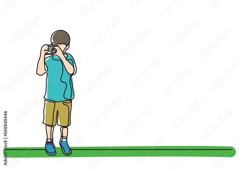 continuous line drawing boy making photos with camera colored - PNG ...