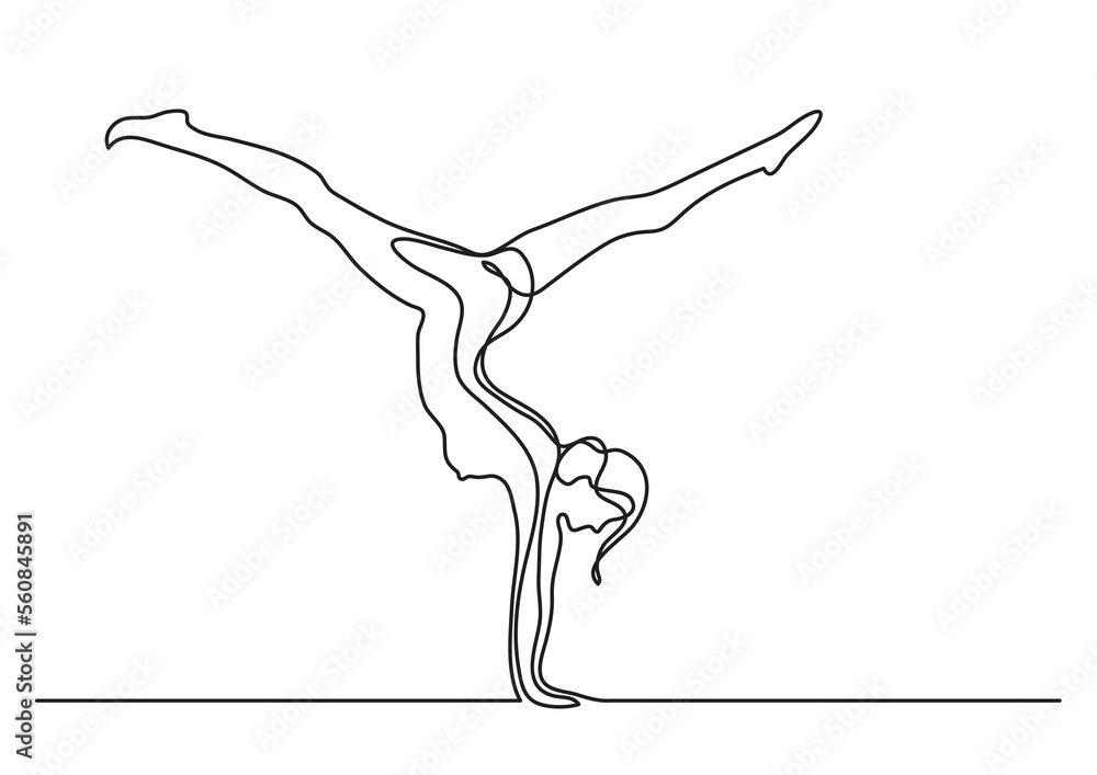 continuous line drawing naked woman doing handstand - PNG image with ...