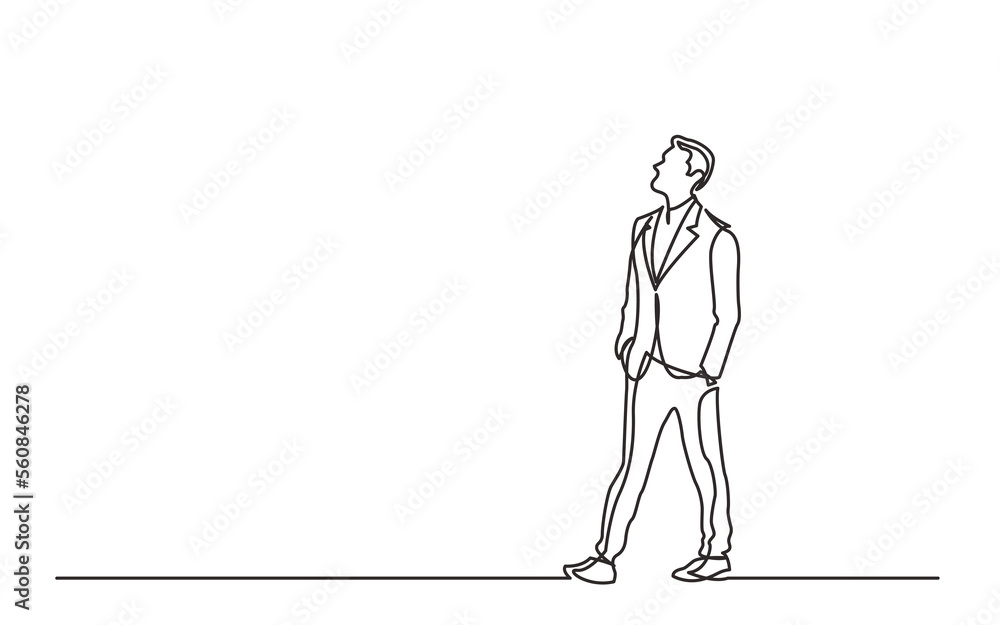 continuous line drawing standing businessman dreaming - PNG image with ...