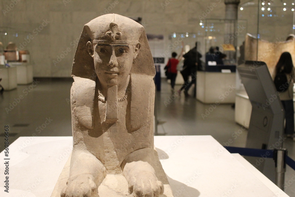 Sandstone statue of the Sphinx on display in the National Museum of ...