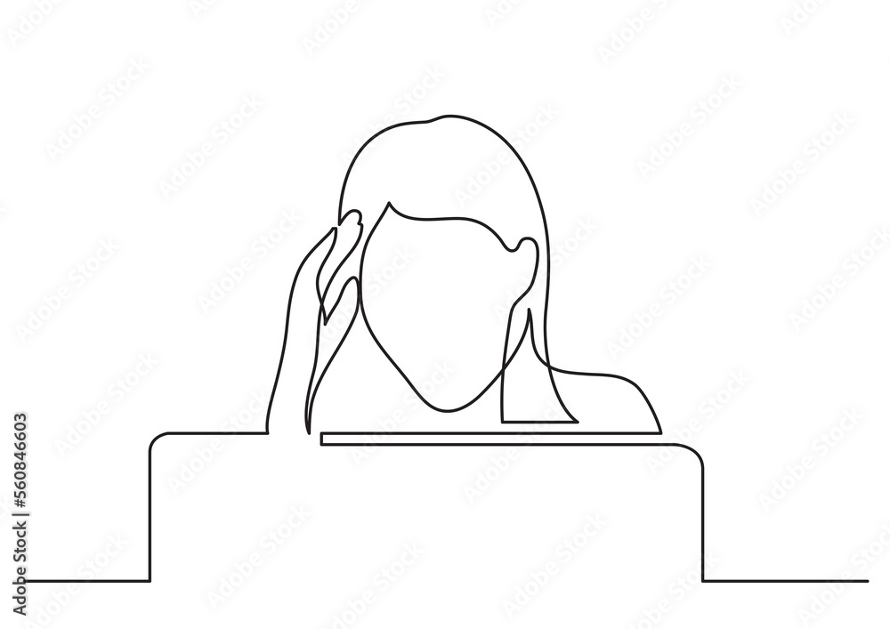 continuous line drawing woman behind computer screen - PNG image with ...
