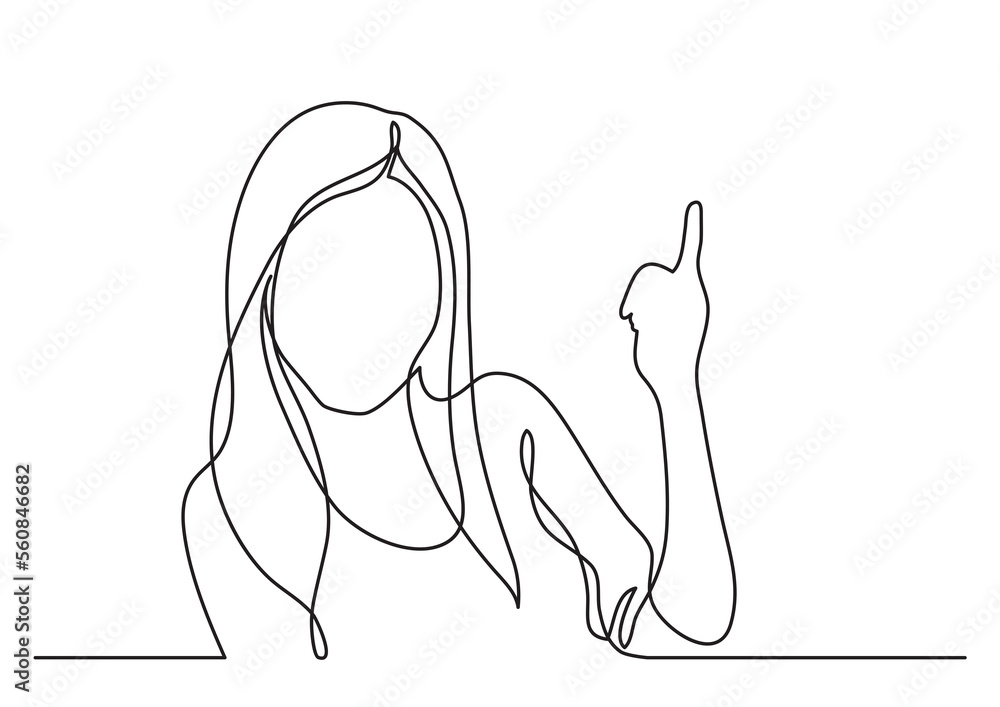 continuous line drawing woman pointing - PNG image with transparent ...