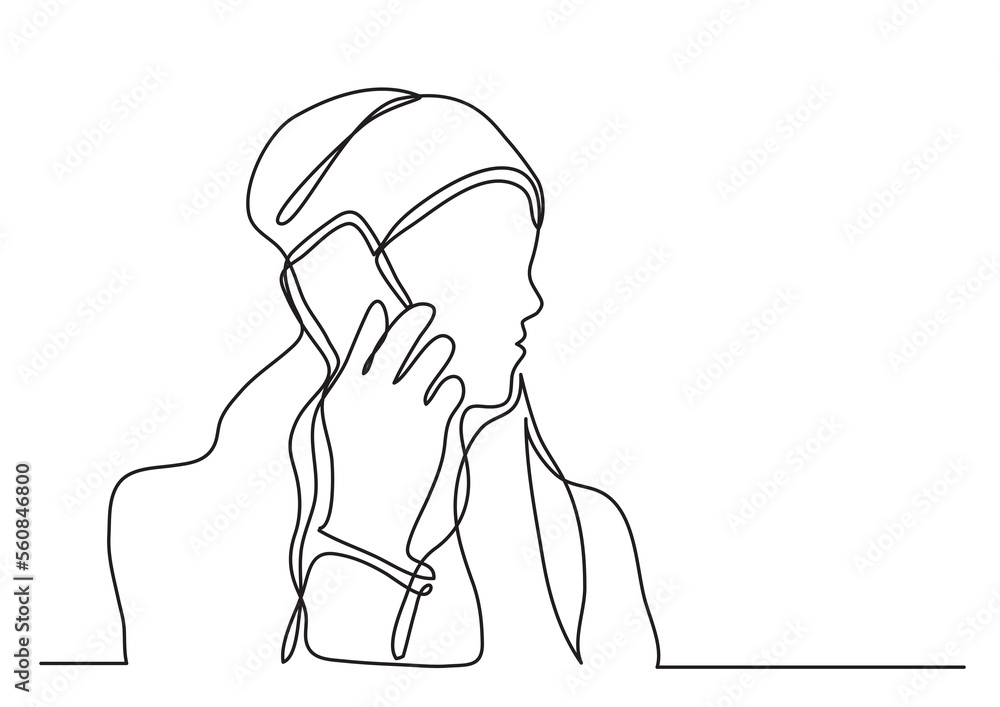 continuous line drawing woman talking on cell phone - PNG image with ...