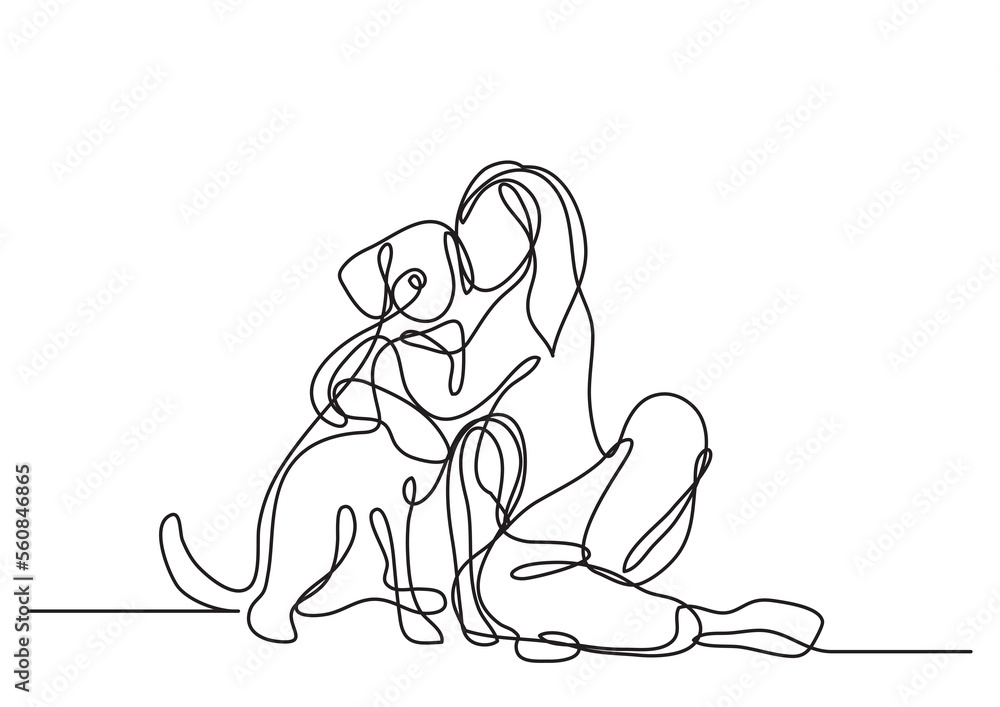 continuous line drawing woman with dog - PNG image with transparent ...
