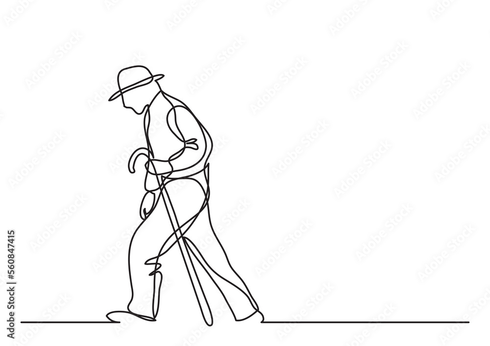 single line drawing old man walking - PNG image with transparent ...