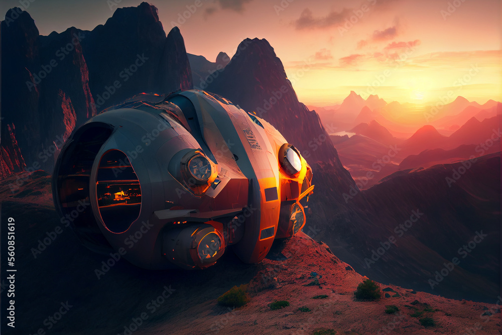 spaceship exploring galaxy. Futuristic starship background. Futuristic ...