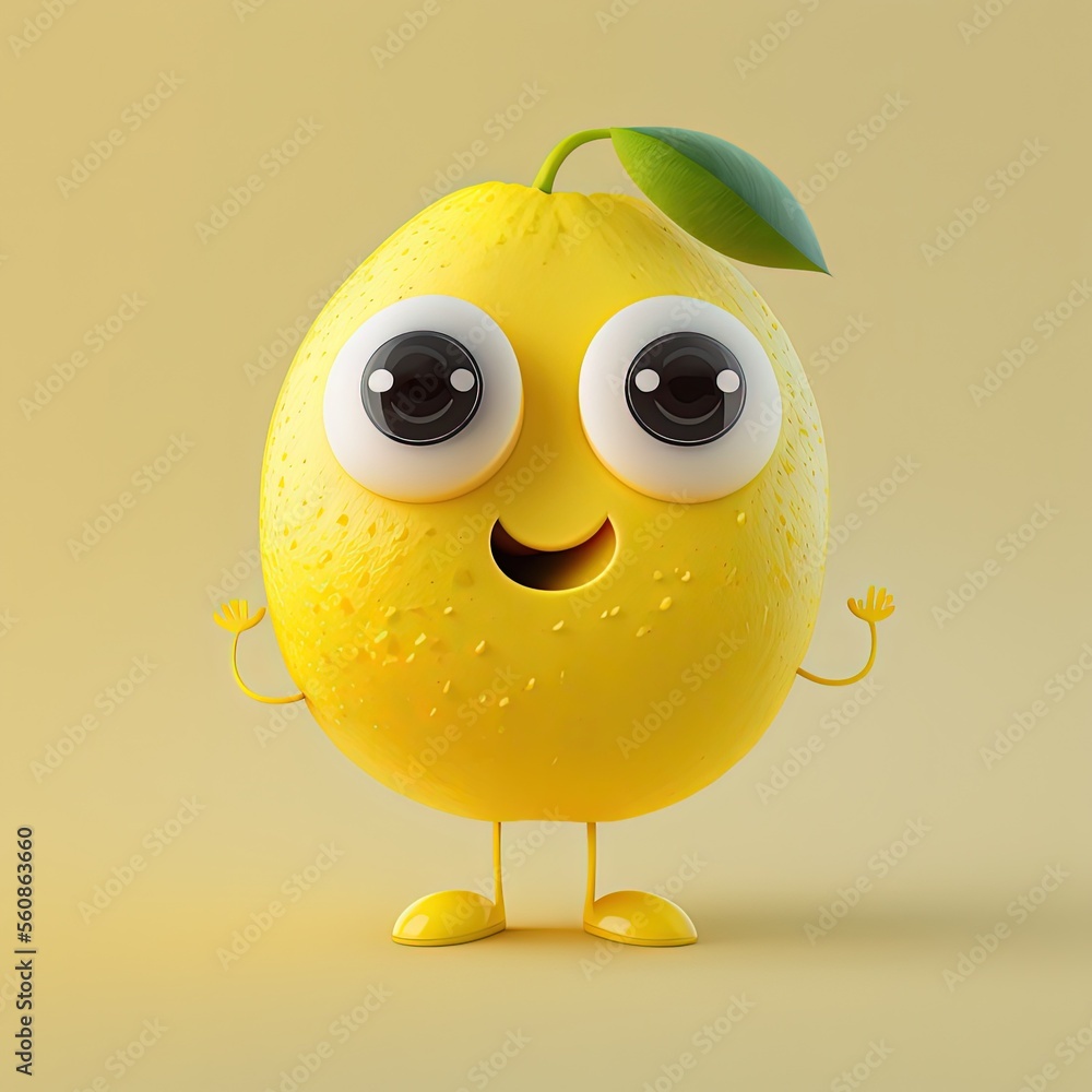 Cute Cartoon Lemon Character (Generative AI) Stock Illustration | Adobe ...