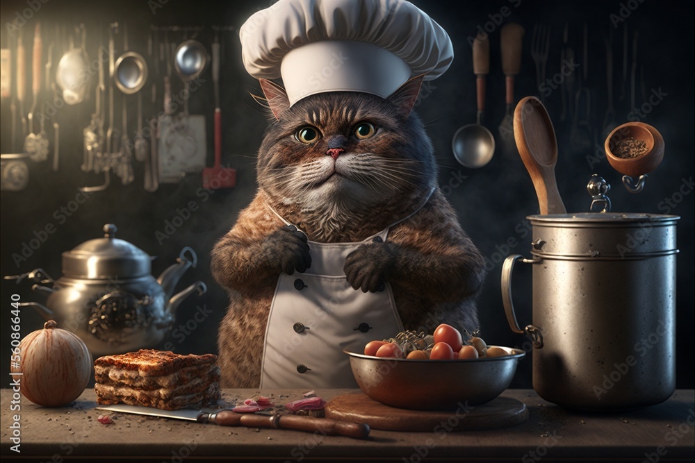 Cat as Chef in the Kitchen created with generative AI technology Stock ...