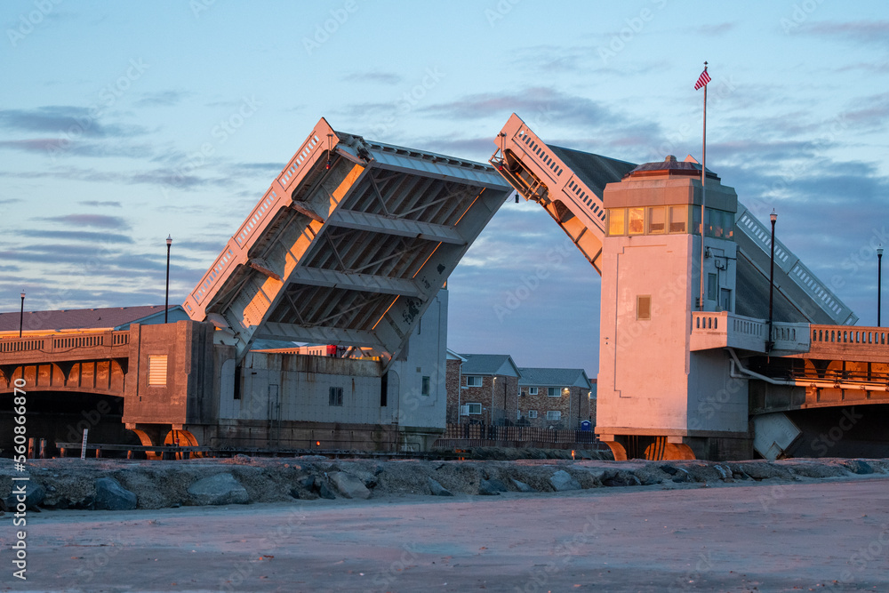 Sunrise on the drawbridge over the Shark River inlet on the New Jersey ...
