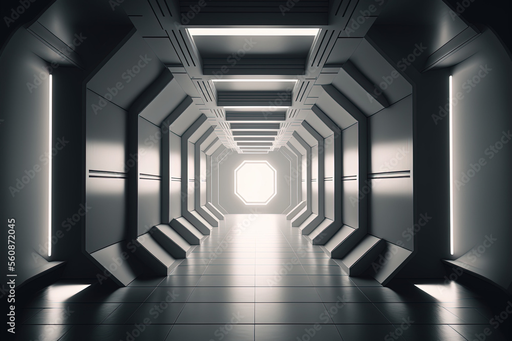 Sci-Fi Alien White Corridor Hallway Room with Stark White Lighting ...