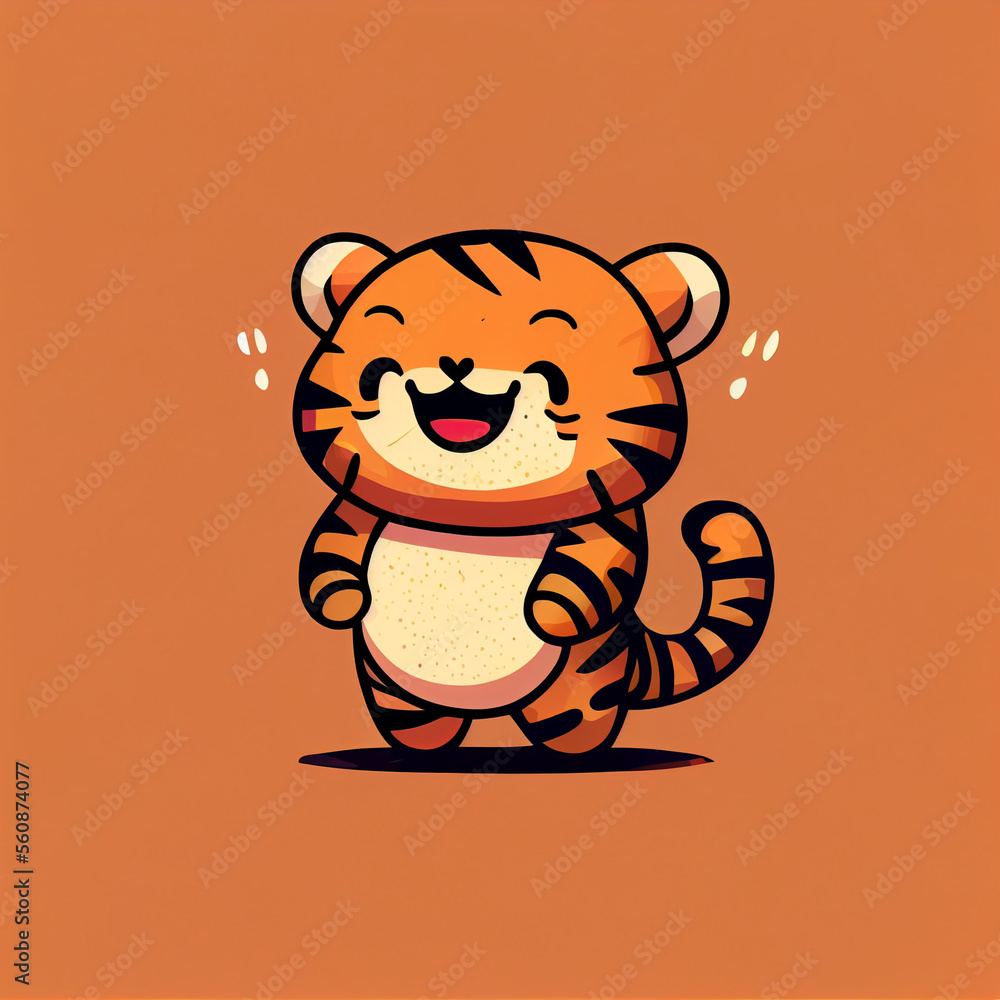 Cute happy chibi tiger, generative ai Stock Illustration | Adobe Stock