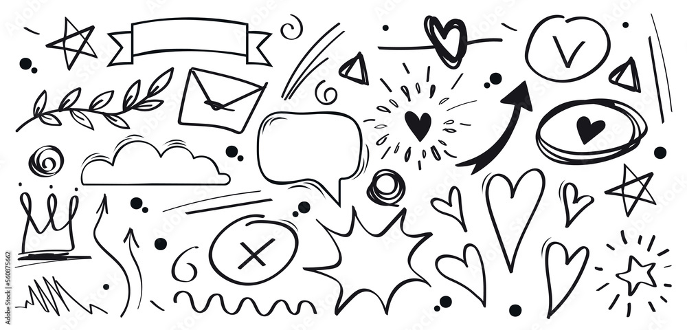 Doodle line set. Collection of stickers for social networks and ...