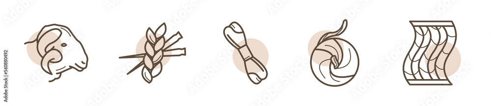 Merino wool modern line icon set, natural sheep roll concept, yarn ...