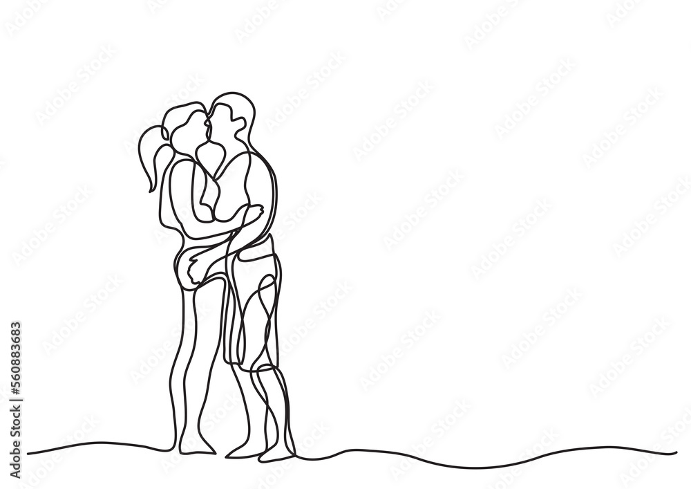 continuous line drawing kissing couple - PNG image with transparent ...