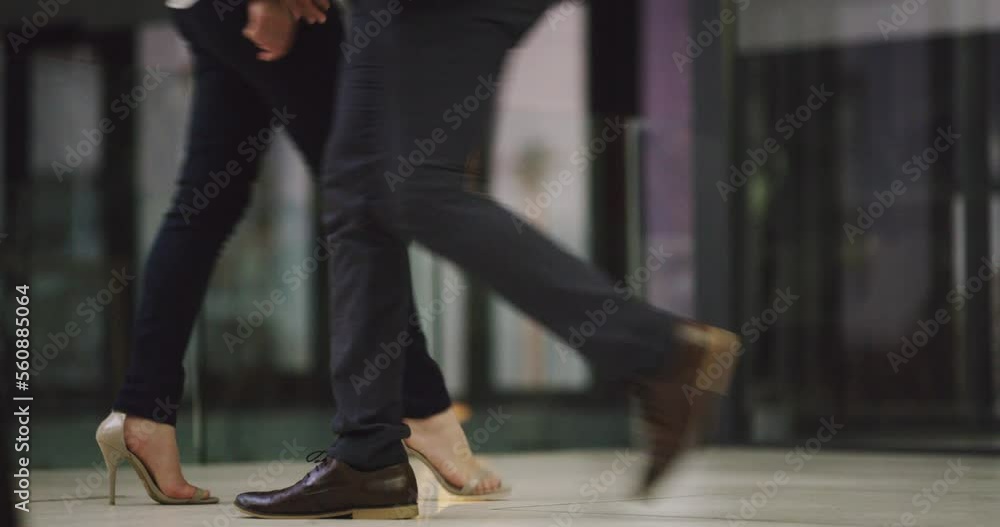 Business people, legs and staff walking, modern office and busy for ...