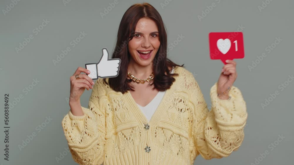 Like Lovely Woman Raises Inscription Thumbs Up Banner Thumbs Up Agrees