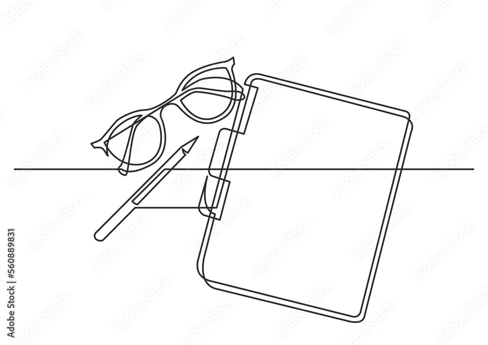 continuous line drawing glasses notepad pen - PNG image with ...