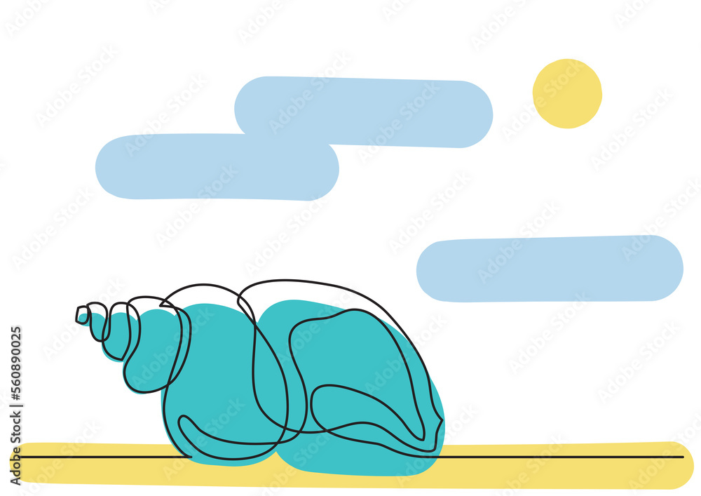 continuous line drawing sea shell colored - PNG image with transparent ...