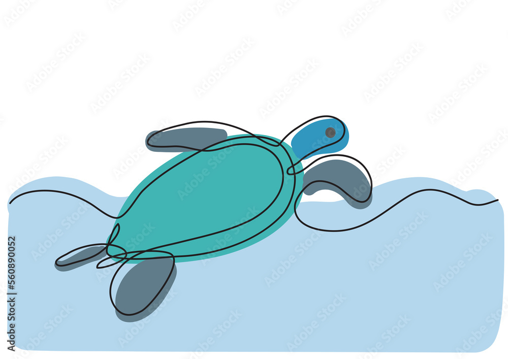 continuous line drawing swimming sea turtle colored - PNG image with ...