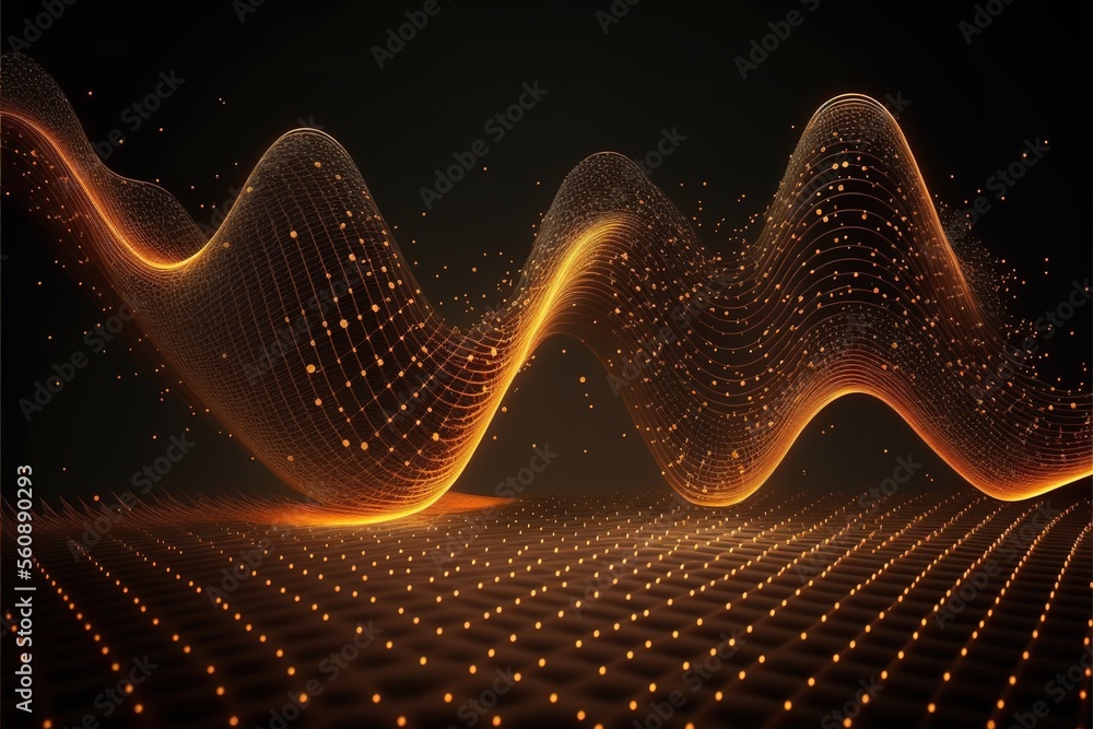 Connected glowing 3d grid, digitalization, wave, network created with ...