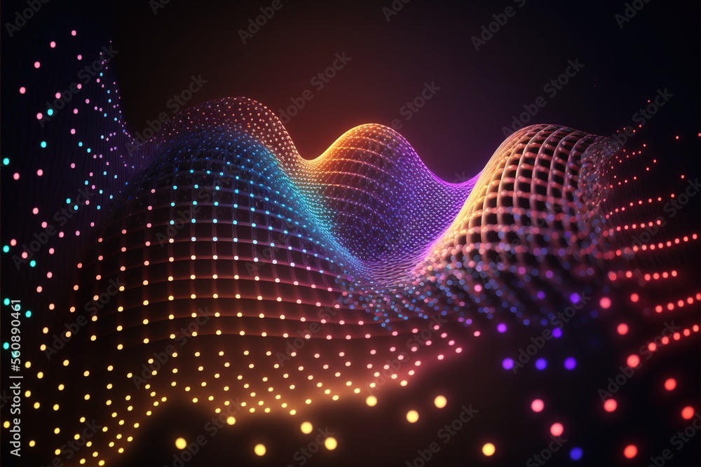 Connected glowing 3d grid, digitalization, wave, network created with ...