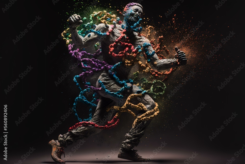 a person breaking free from shackles, symbolising liberation from ...