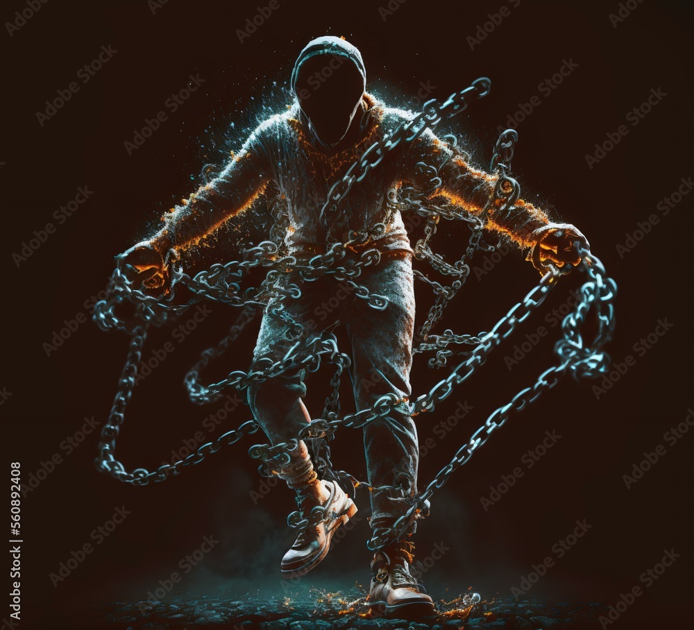 a person breaking free from shackles, symbolising liberation from ...