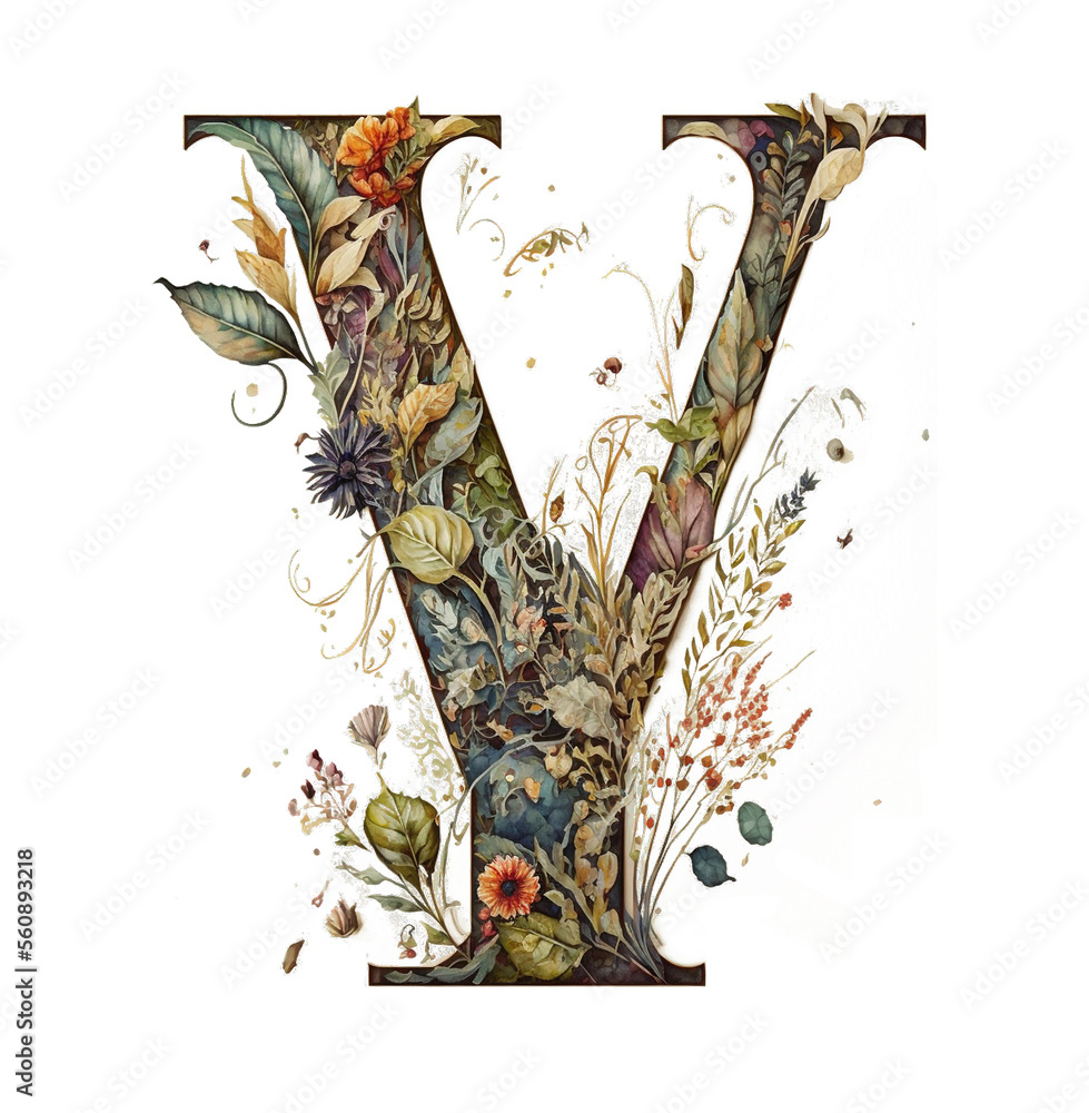 letter Y monogram watercolor floral wildflowers weddings isolated ...