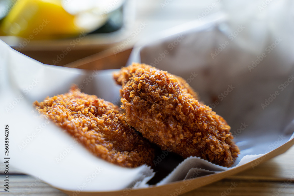 Fried breaded chicken for a cool summer. Fried chickens are common seen ...