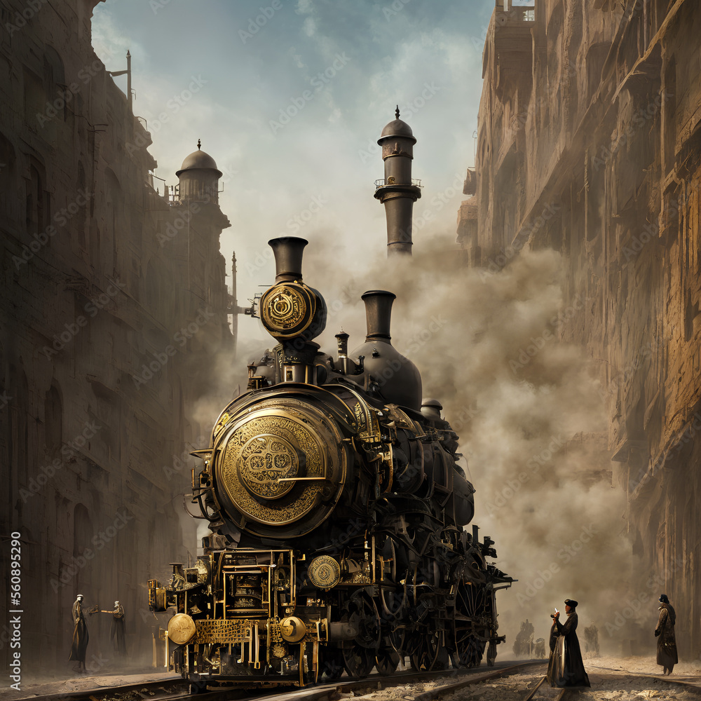 Steam locomotive, futuristic steampunk style with moroccan elements ...