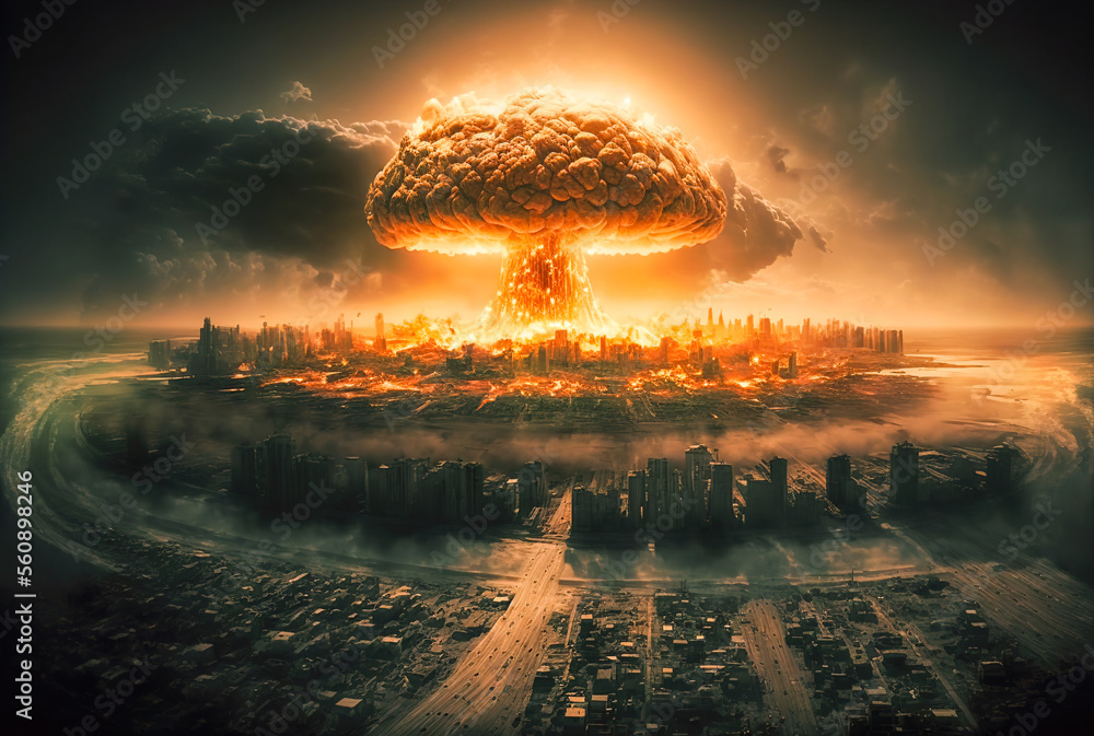 Nuclear bombing of a megalopolis on the ocean coast. The beginning of ...