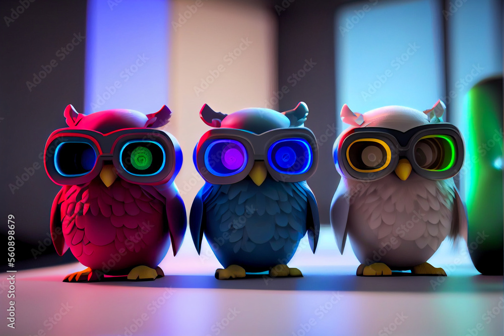 animals VR concept , 3d owl character style nft collection with VR ...