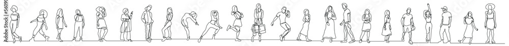 continuous line drawing of group of various positive diverse people ...