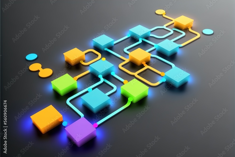 digital colorful flow chart management prozess connected lab created with generative ai ...