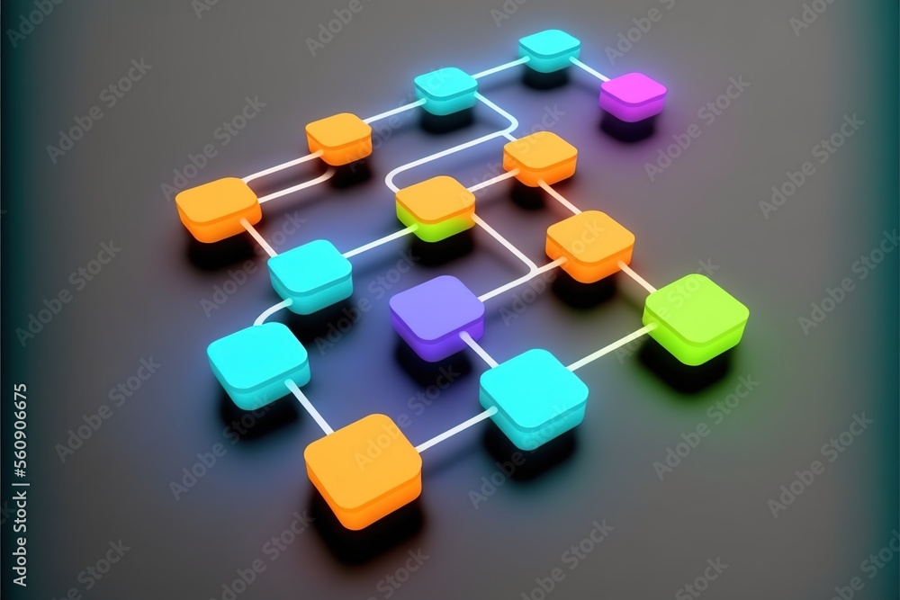 digital colorful flow chart management prozess connected lab created with generative ai ...