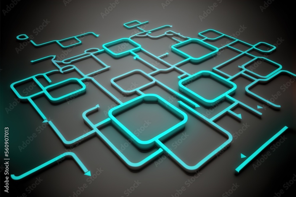 digital colorful flow chart management prozess connected lab created with generative ai ...