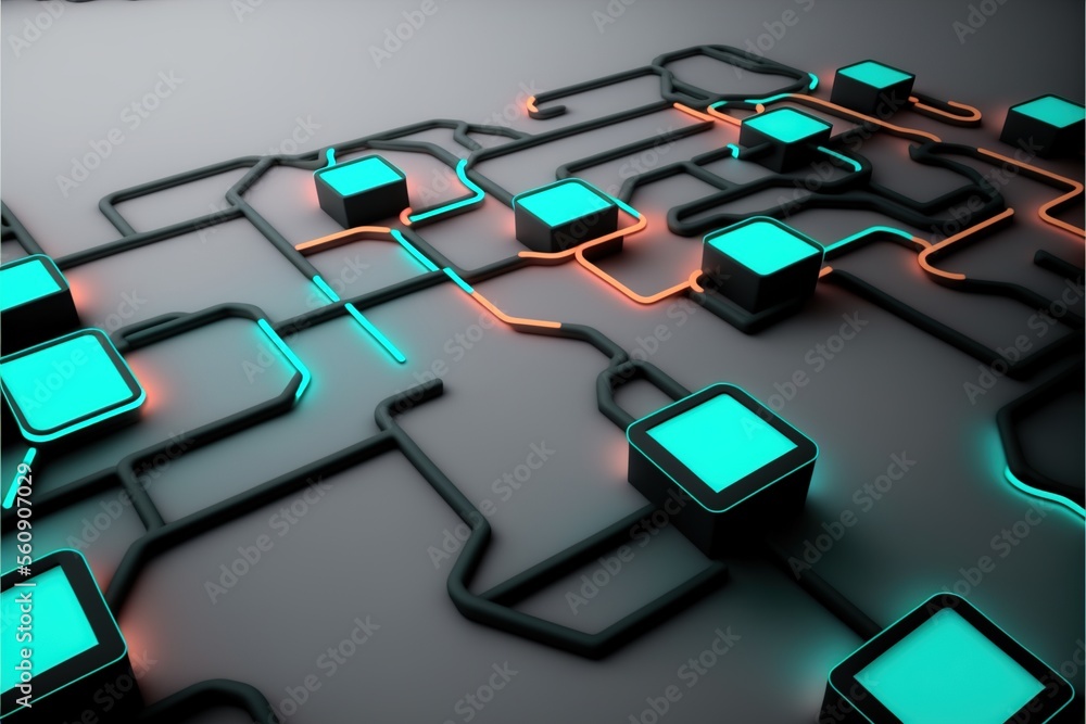 digital colorful flow chart management prozess connected lab created with generative ai ...