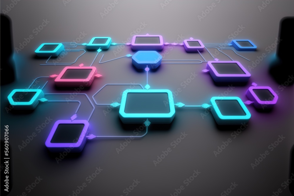digital colorful flow chart management prozess connected lab created with generative ai ...